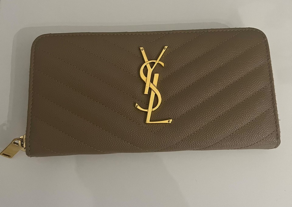 Saint Laurent YSL Cassandre Matelasse Zip Around Wallet Leather Beige ...