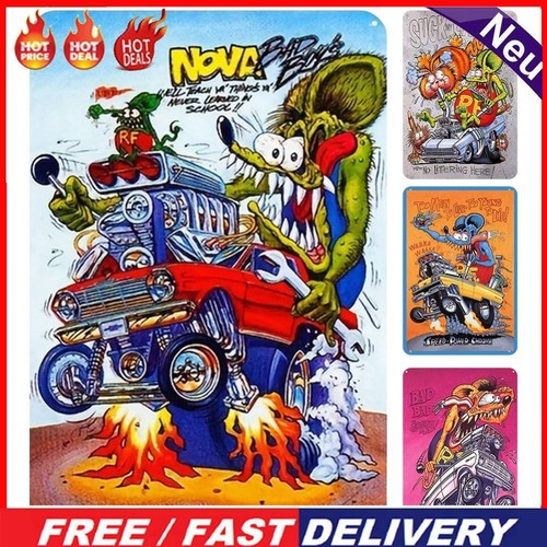 4Pcs Retro Metal Rat Fink Tin Sign Rectangular Iron Painting Wall Decor ...