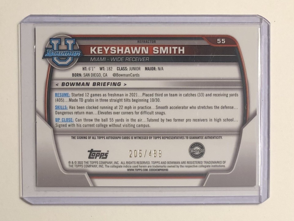 Keyshawn Smith 2022 BOWMAN UNIVERSITY CHROME ROOKIE SILVER REFRACTOR ...