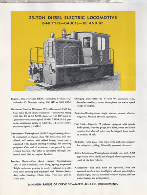 25 Ton Diesel Electric Locomotive 0-4-0 Whitcomb Locomotive Co. Spec ...