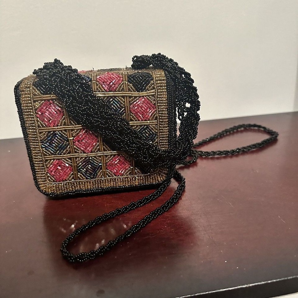 VTG Women's Beaded Purse Shoulder Crossbody Handbag Clutch Mirror ...
