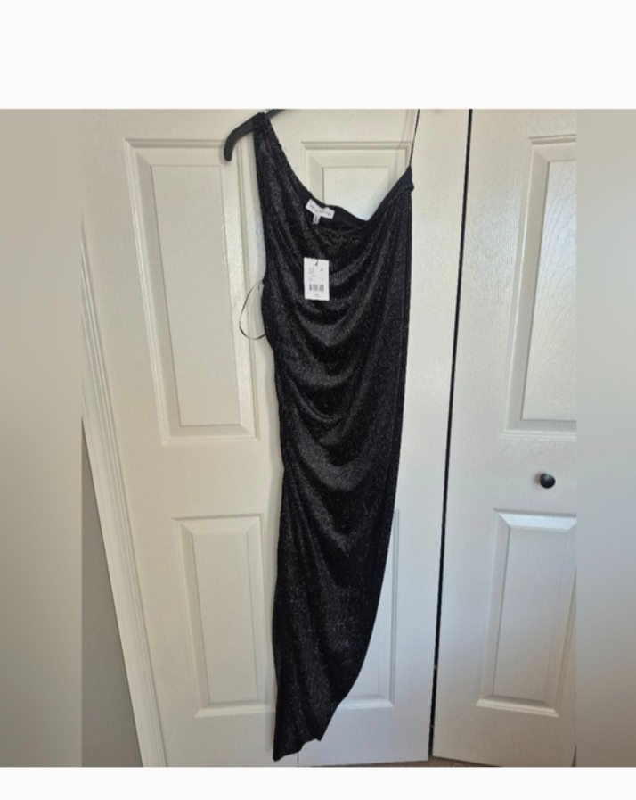 Black Velvet Stretch Midi Dress XL Gibson Latimer One Shoulder ...
