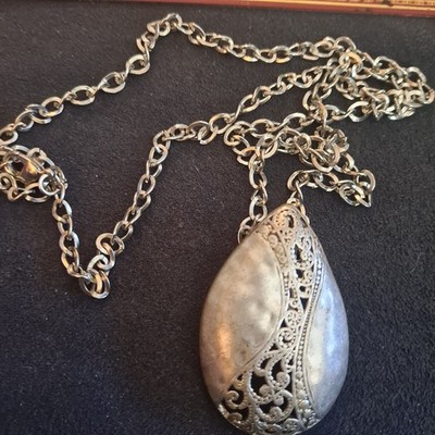 Vintage Hammered Coin Silver Drop Necklace & Chain Outstanding! | eBay
