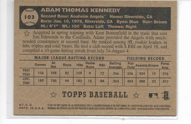 2001 Topps Heritage - #103 Adam Kennedy for sale online | eBay