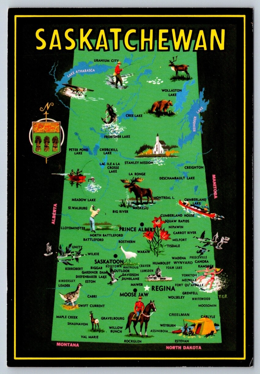 Saskatchewan Map Showing Points of Interest, Chrome Postcard #3 | eBay