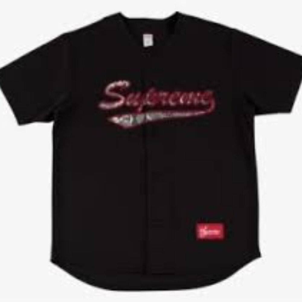 2017 Supreme Snake Script Logo Baseball Jersey Black … - Gem
