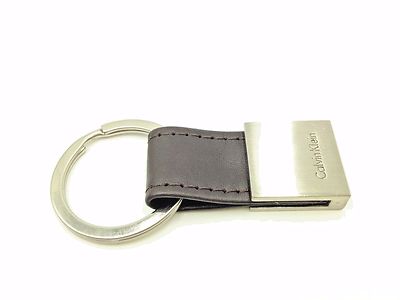 $76 Calvin Klein Men's Brown Leather Metal Key Fob Clip Holder Ring ...