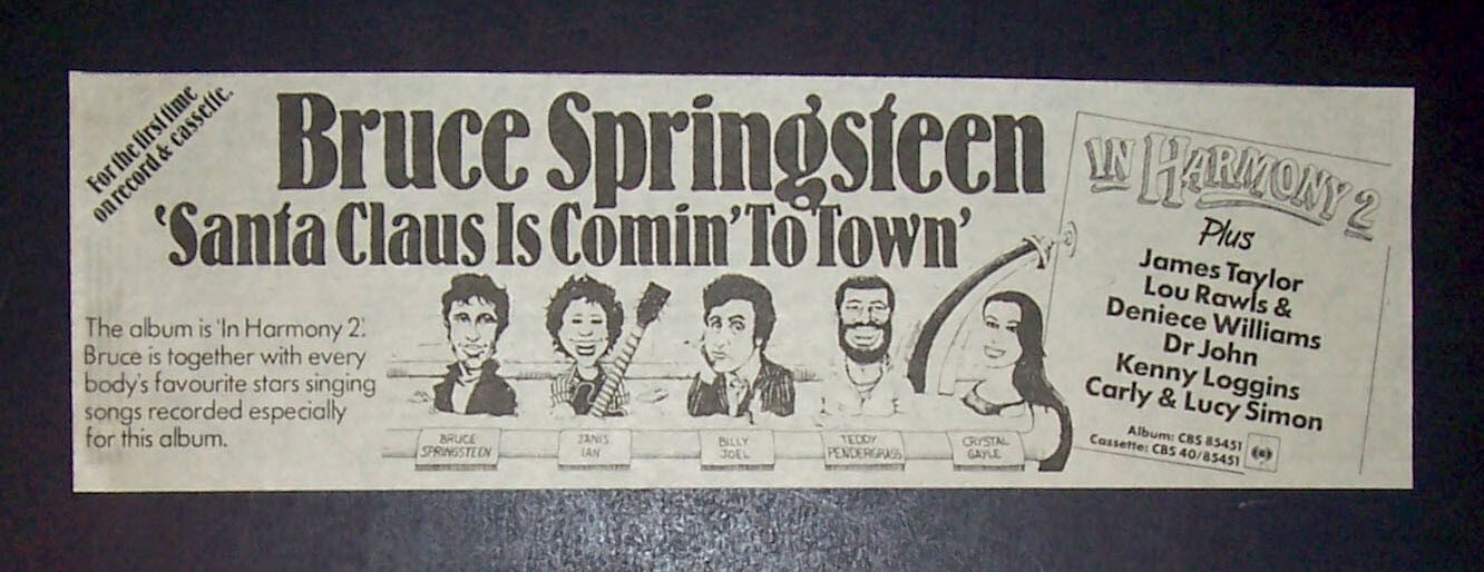 Bruce Springsteen Santa Claus Is Comin' To Town 1981 Sm. Poster Type ...
