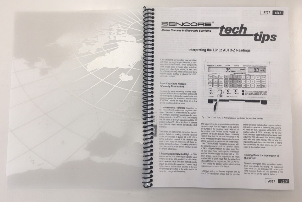 SENCORE Manual, (70 Pgs) Detailed Technical Tips Using LC103 102 101 77 ...