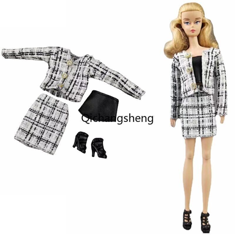Fashion Plaid 1/6 Doll Clothes for 11.5" Doll Outfits Set Coat Top Skirt Shoe | eBay