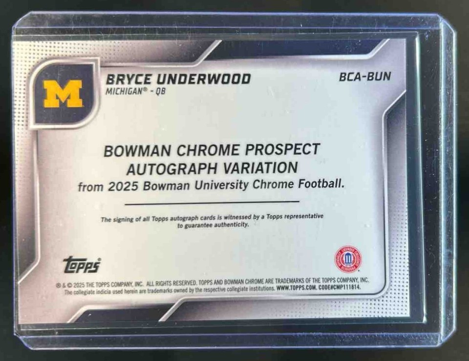 2025 Bowman Chrome U Bryce Underwood Prospect Auto #BCA-BUN Wolverines ...