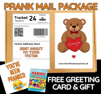 Prank Funny Post PRANK MAIL PACKAGE Joke Birthday free sweets card ...