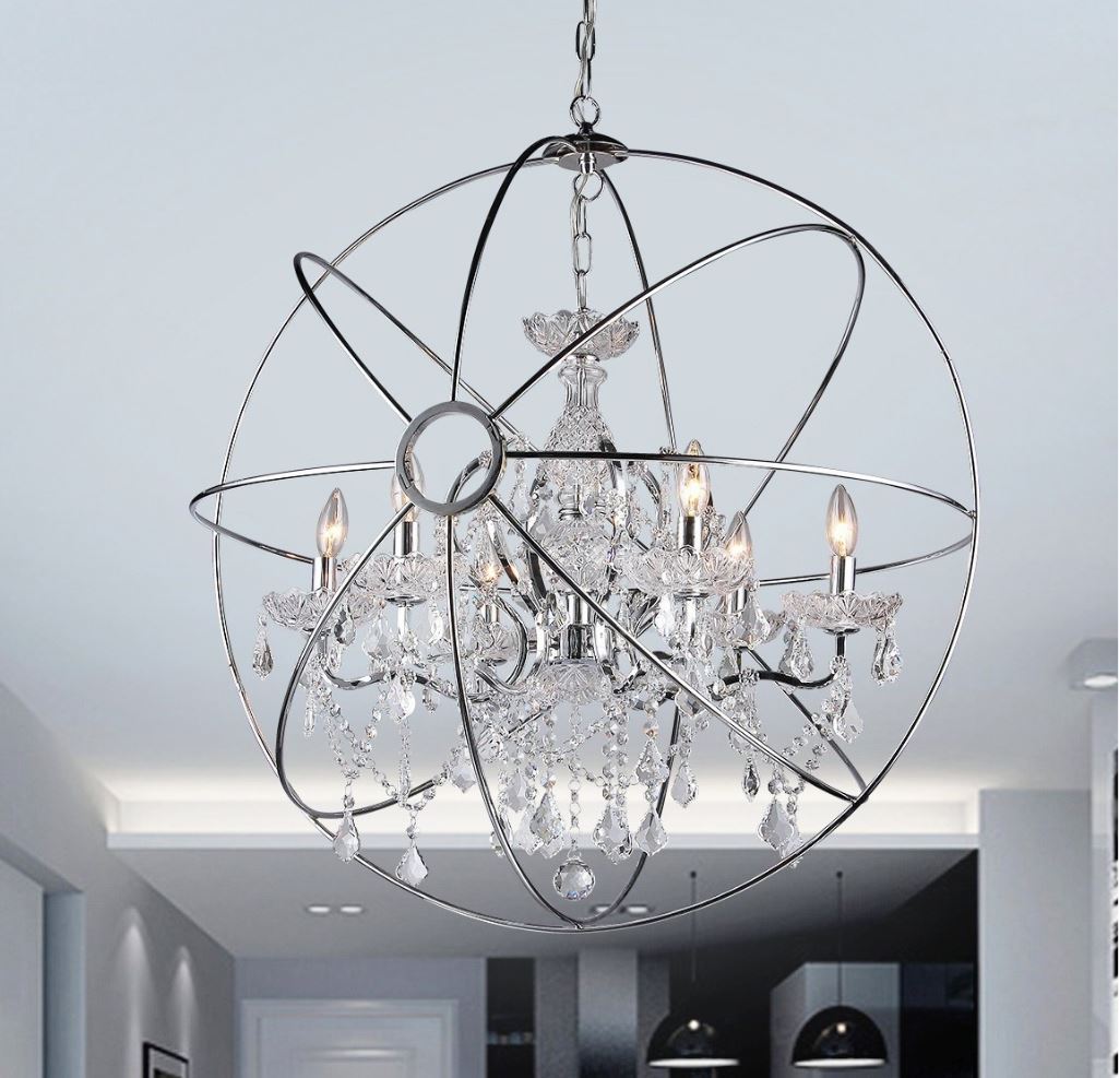 Modern Crystal Chrome Chandelier Dining Room Light Orb Ball ...