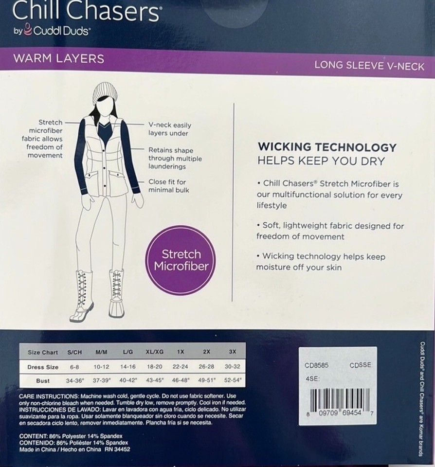 Cuddl Duds Chill Chasers Stretch Microfiber Long Sleeve V-Neck Top ...