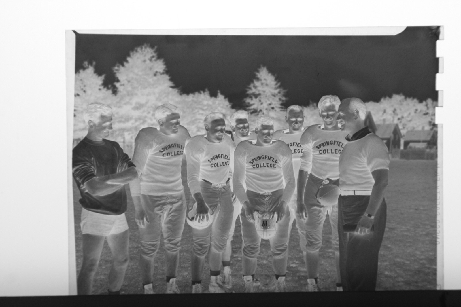 (2) B&W Press Photo Negative Springfield MA College Football Team Field ...
