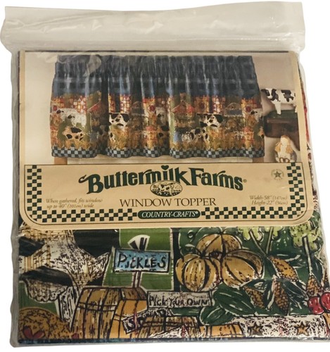 Buttermilk Farms Window Topper Country Kitchen Valance Farmstead Cows ...
