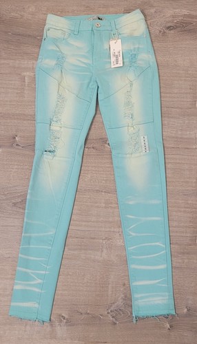 NWT Blue Topic Womens Turquoise Distressed Jeans Size 5/6 Frayed Cuffs ...