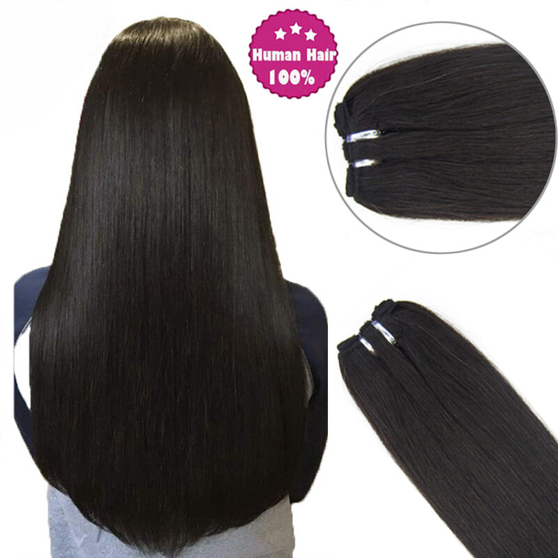 Full Head Double Weft Sew in Weft Hair Extensions Weave Real Human Hair ...