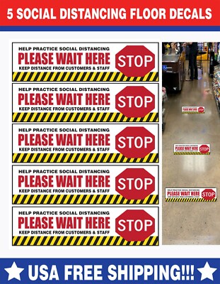 SOCIAL DISTANCING (5) 12" X 3" Floor Stickers - Social Distance Window ...