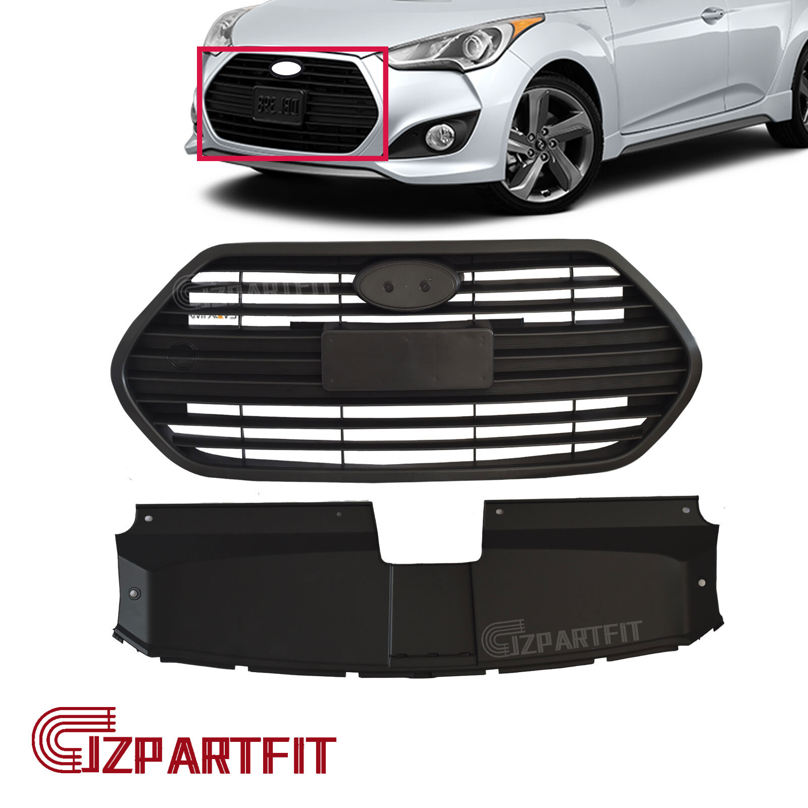Front Grille Radiator Cover Matte Black For Hyundai Veloster Turbo 2013 ...