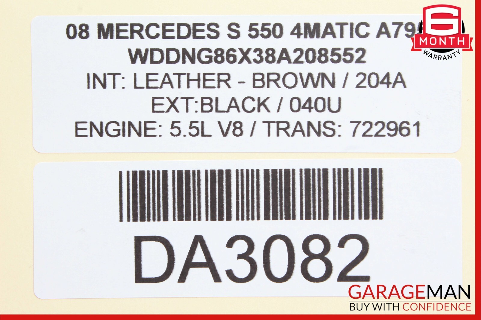 07-09 Mercedes W221 S550 S65 AMG Top Upper Rear View Mirror Brown ...