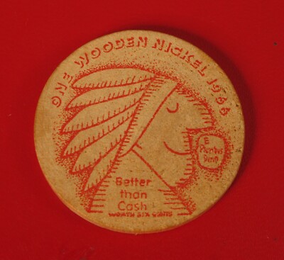 VINTAGE 1966 SINCLAIR PETROLEUM OIL GAS WOODEN NICKEL BETTER THAN CASH ...