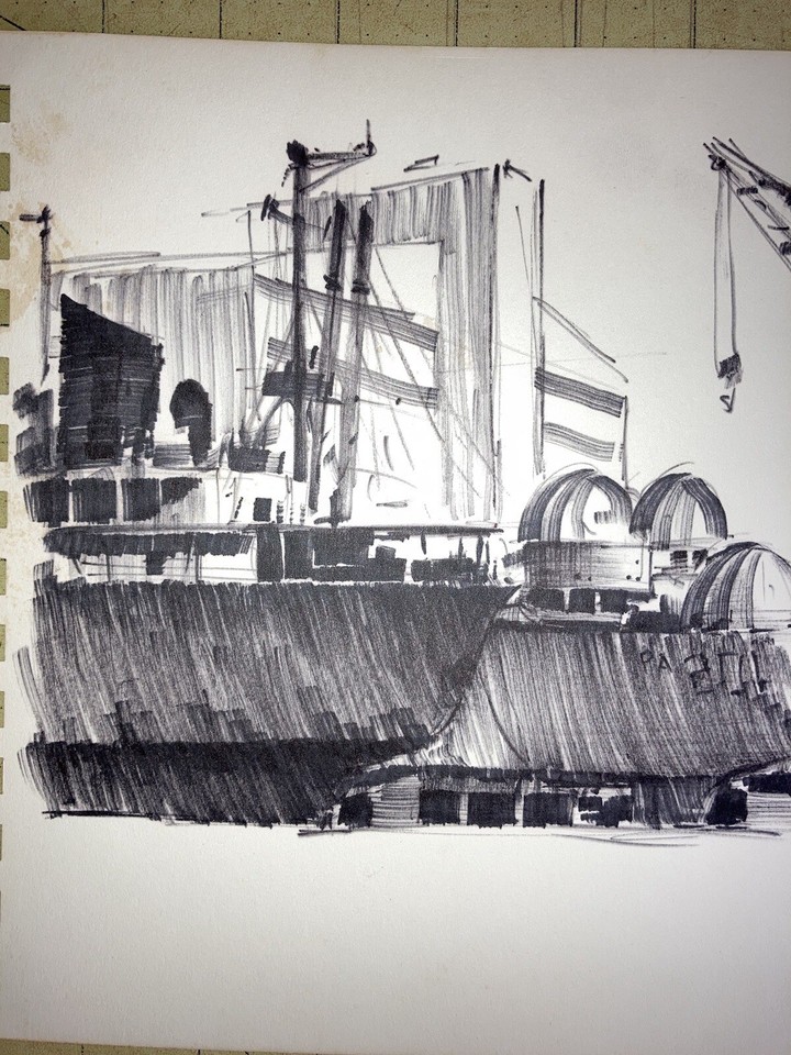 Original Vintage Drawing by R.G. Smith~Ca. 1950 Boats, Harbor (#2) | eBay