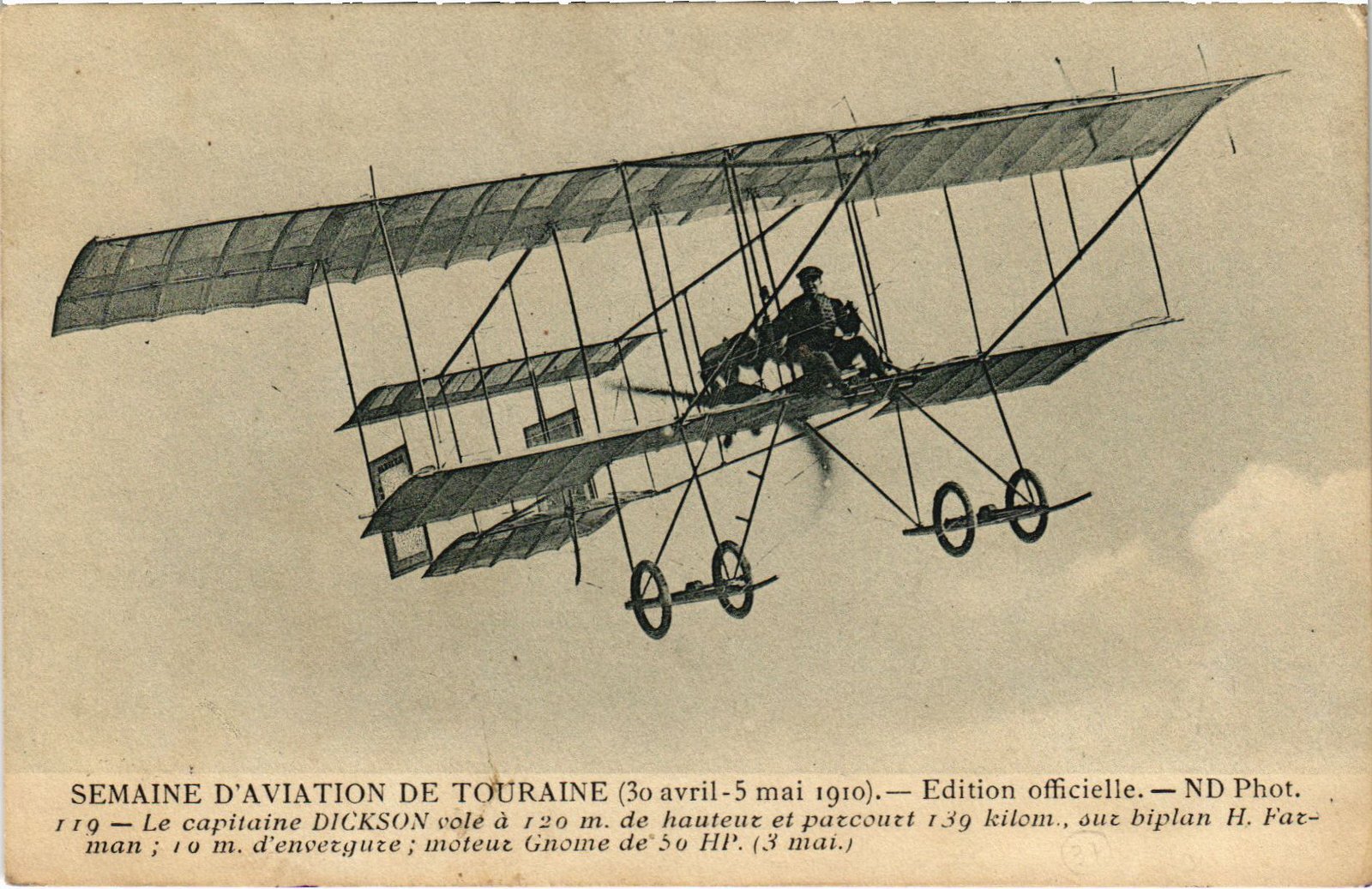 PC AVIATION PILOT AVIATOR CAPITAINE DICKSON SUR BIPLAN H. FARMAN ...