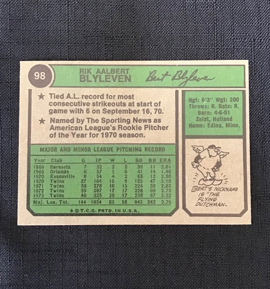 1974 Topps Bert Blyleven #98 Baseball Card | eBay