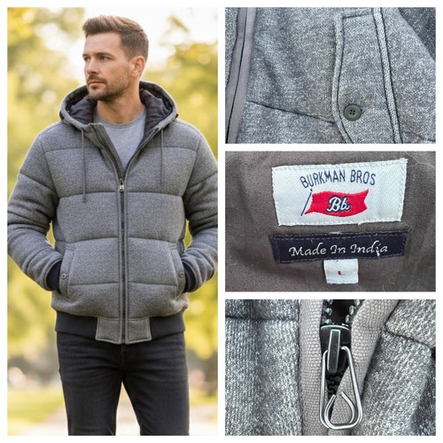 Burkman Bros Quilted Bomber Jacket Men's Lined Hooded Grey Heather ...