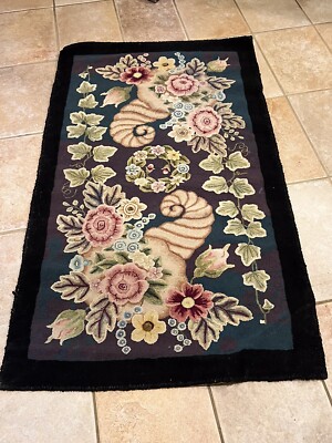 Vintage Hand-Hooked Rug 61” X 36” Great Condition, Spring Flowers ...