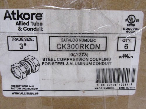 NEW Box of 6 Atkore Allied Tube Conduit 3" Steel Compression Coupling ...