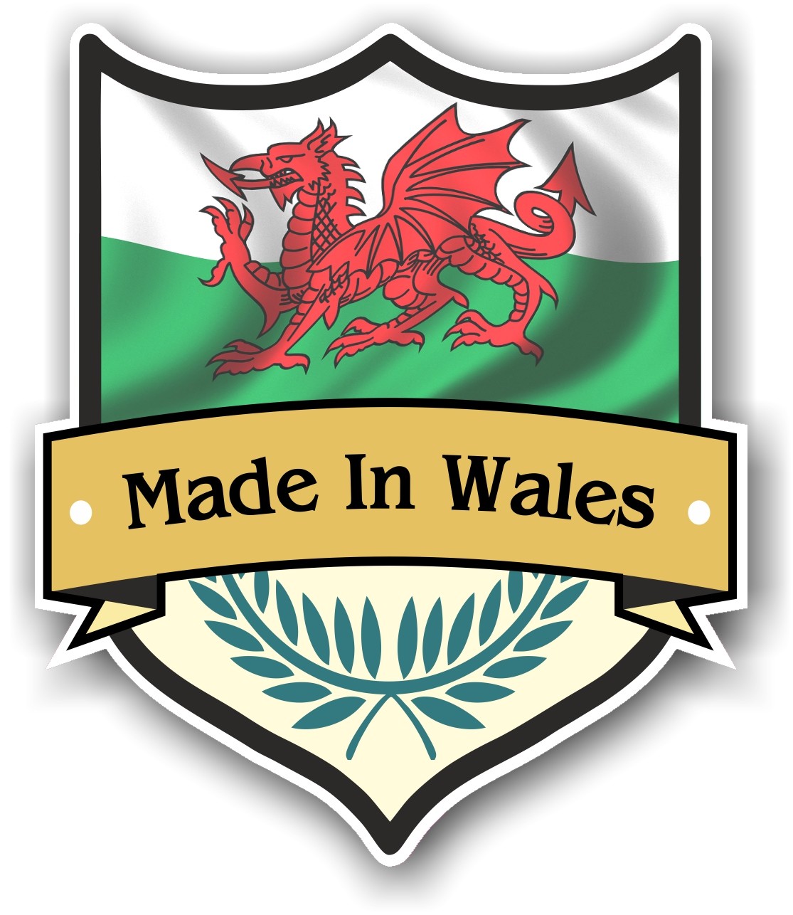 MADE IN WALES Shield design with Welsh country Flag vinyl car sticker ...