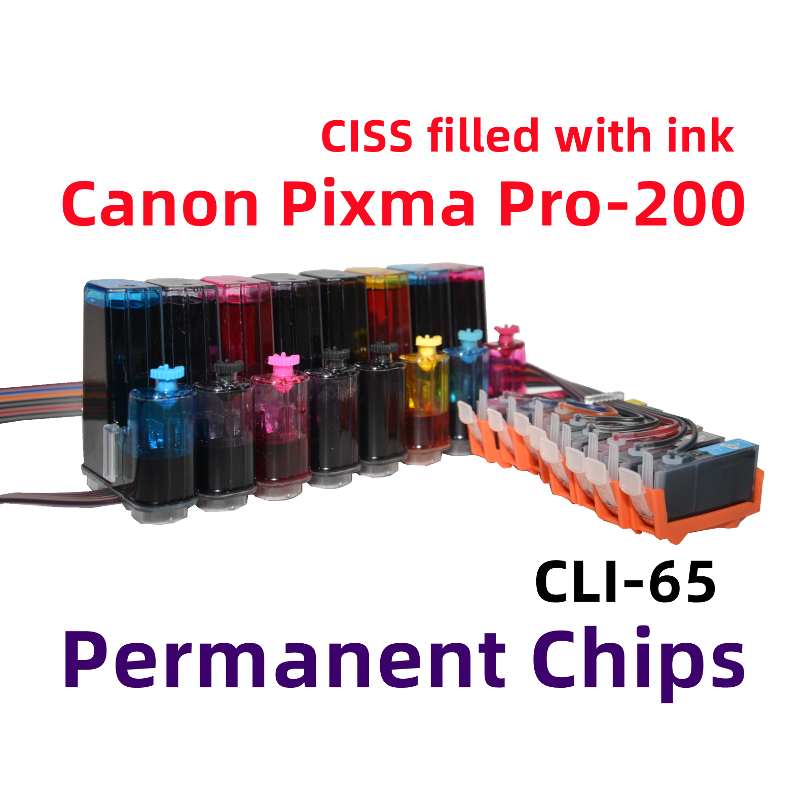 Refillable CIS CISS ink system for Canon Pixma Pro 200 Printer cli-65 ...