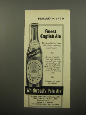 1950 Whitbread's Pale Ale Beer Ad - Finest English Ale | eBay