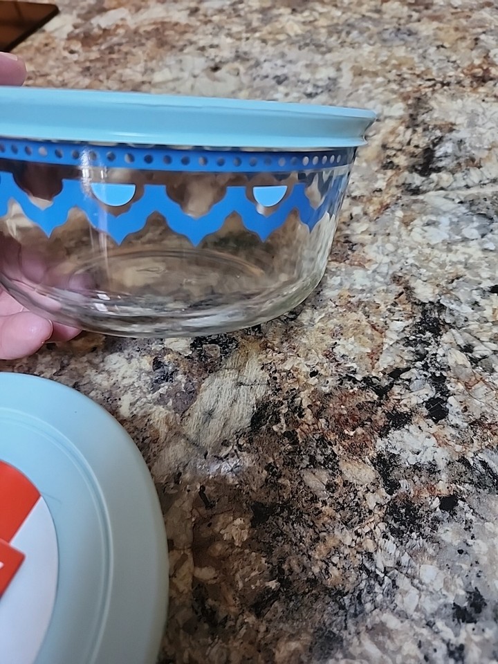 Pyrex 4-Cup Blue Waves Storage Bowl & Cover New W/ 2 Cup Bowl Good ...
