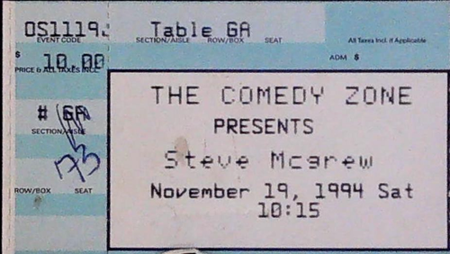Steve McGrew Signed Ticket Stub Comedy Zone Funny Show 11/19/1994 Table ...