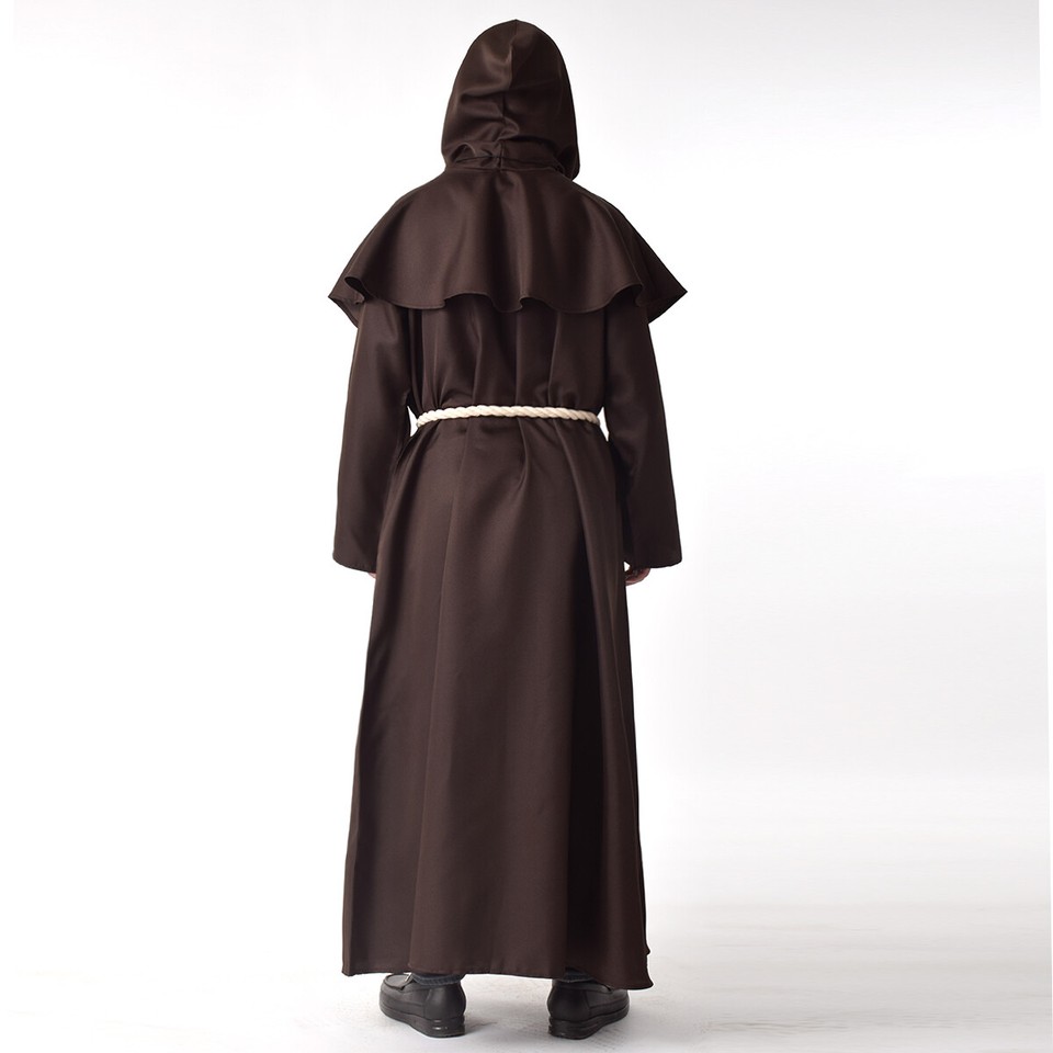 Friar Robe Medieval Cowl Hooded Monk Renaissance Priest Costume Cosplay ...