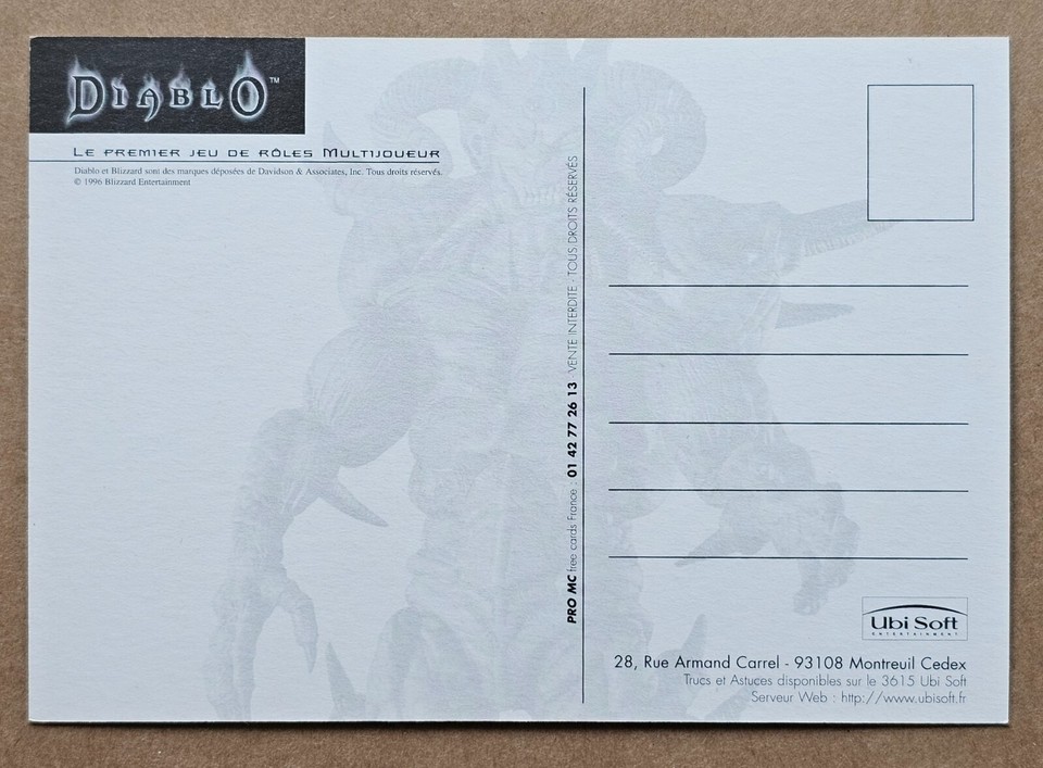 Diablo Game Postcard Promotional Card Blizzard 1996 RARE | eBay