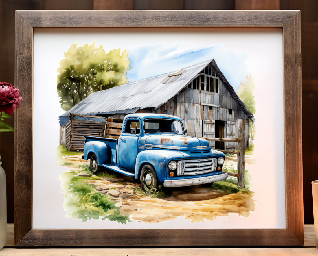 Truck Wall Art Print, Old Blue Tuck Wall Art Farmhouse Decor, Home ...
