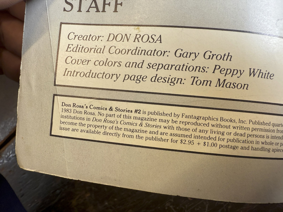 1983 Don Rosa's Comics and Stories #s 1 & 2 Comics Fantagraphics Books ...