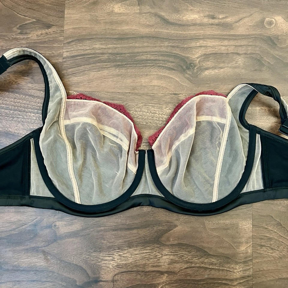 Adore Me Bra Unlined Sheer Black & Red Lace Mesh Underwire Women’s Size ...