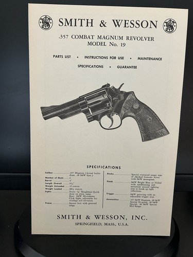 Original 1955 Smith & Wesson .357 Combat Magnum Revolver No19 4Page ...
