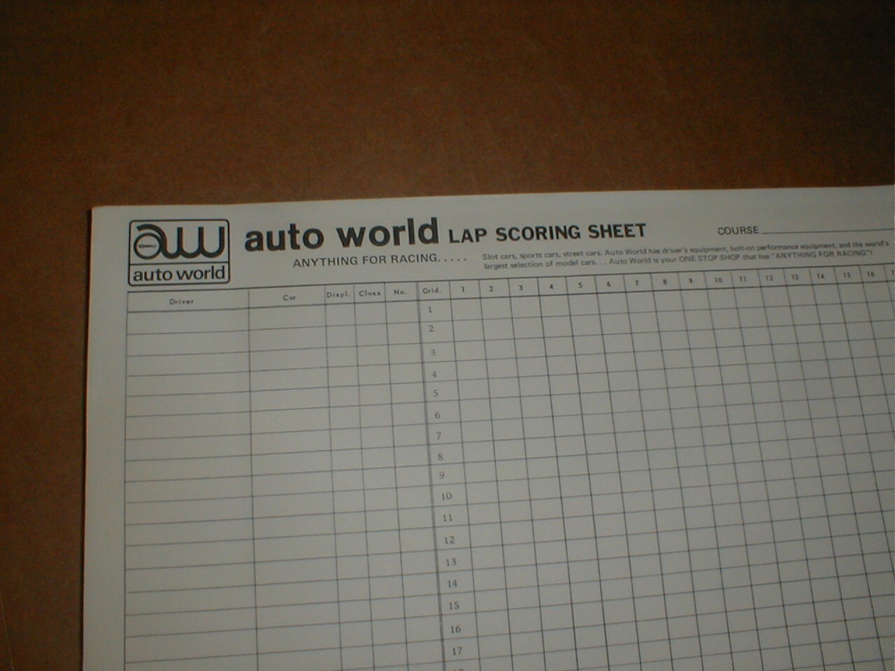 1969 Auto World Lap Scoring Sheet pad w/40 Slot Cars original unused ...