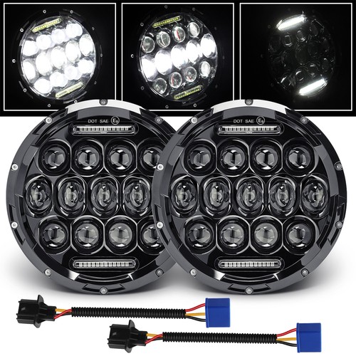 2pcs E-mark 150W for Land Rover Defender LED Headlights RHD 7" 90 110 ...