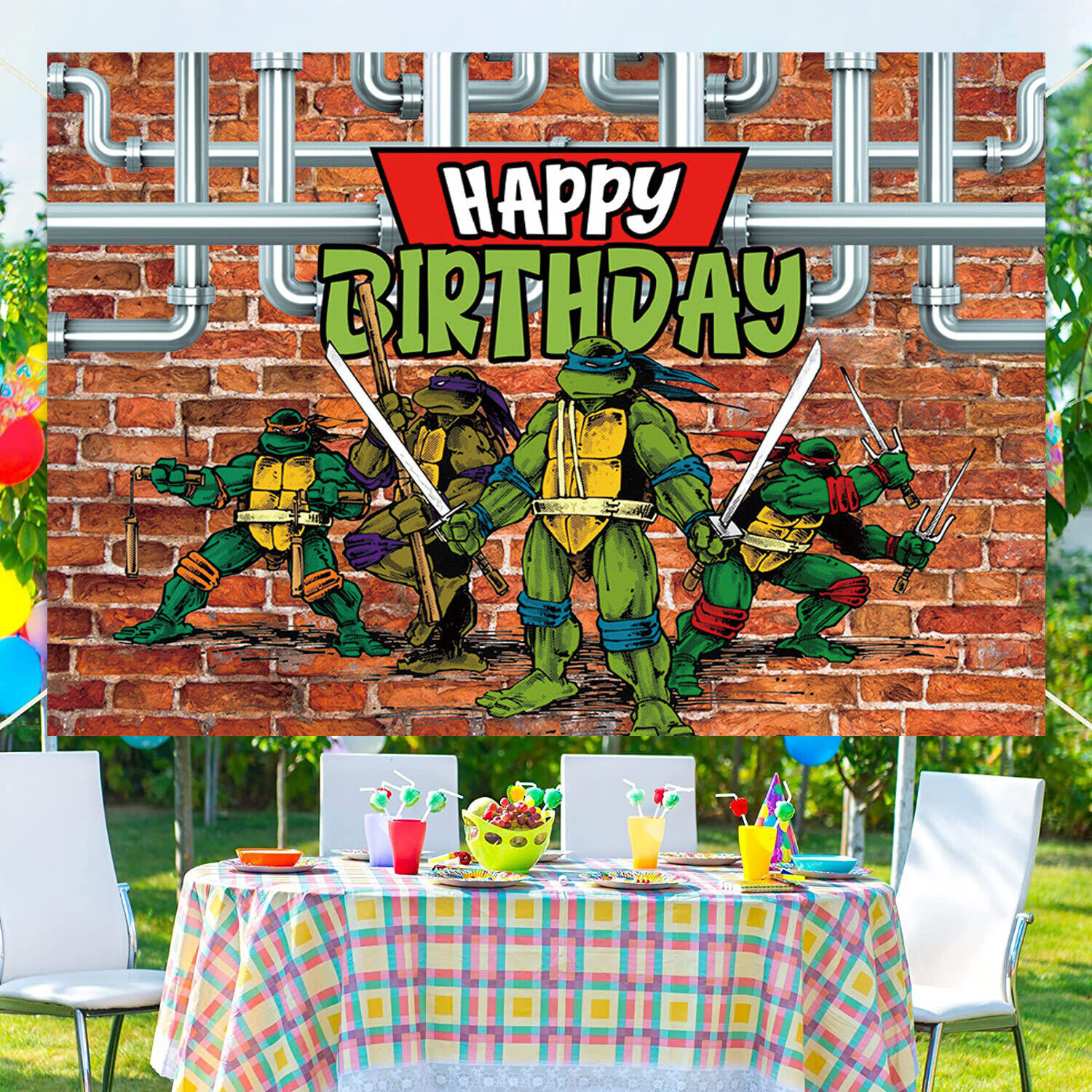 TMNT Birthday Decoration Party Supplies Banner Backdrop Background ...