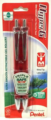 NEW Pentel HyperG Retractable RED Gel Roller Pen 2-PACK .7mm Medium ...
