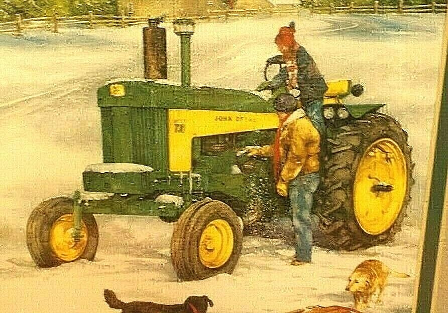 RAY CROUSE JOHN DEERE TRACTOR PRINT - SLEIGH RIDE with DADDY - DBL MAT ...