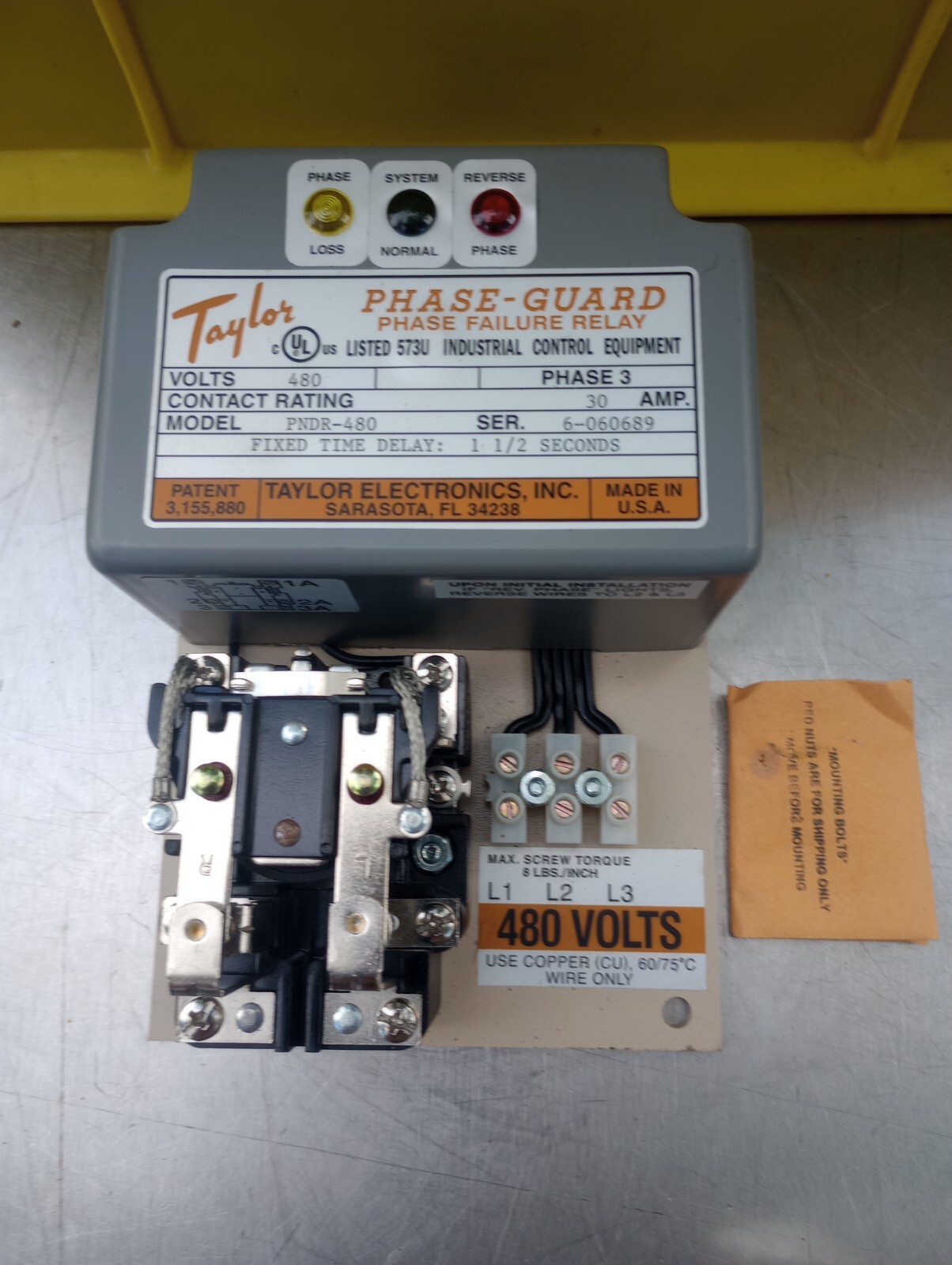 Taylor Electronics PNDR-480 Phase-Guard Phase Failure Relay for sale ...