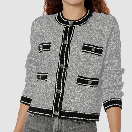 Karl Lagerfeld Paris Women Gray Marled Knit Four-Pocket Cardigan ...